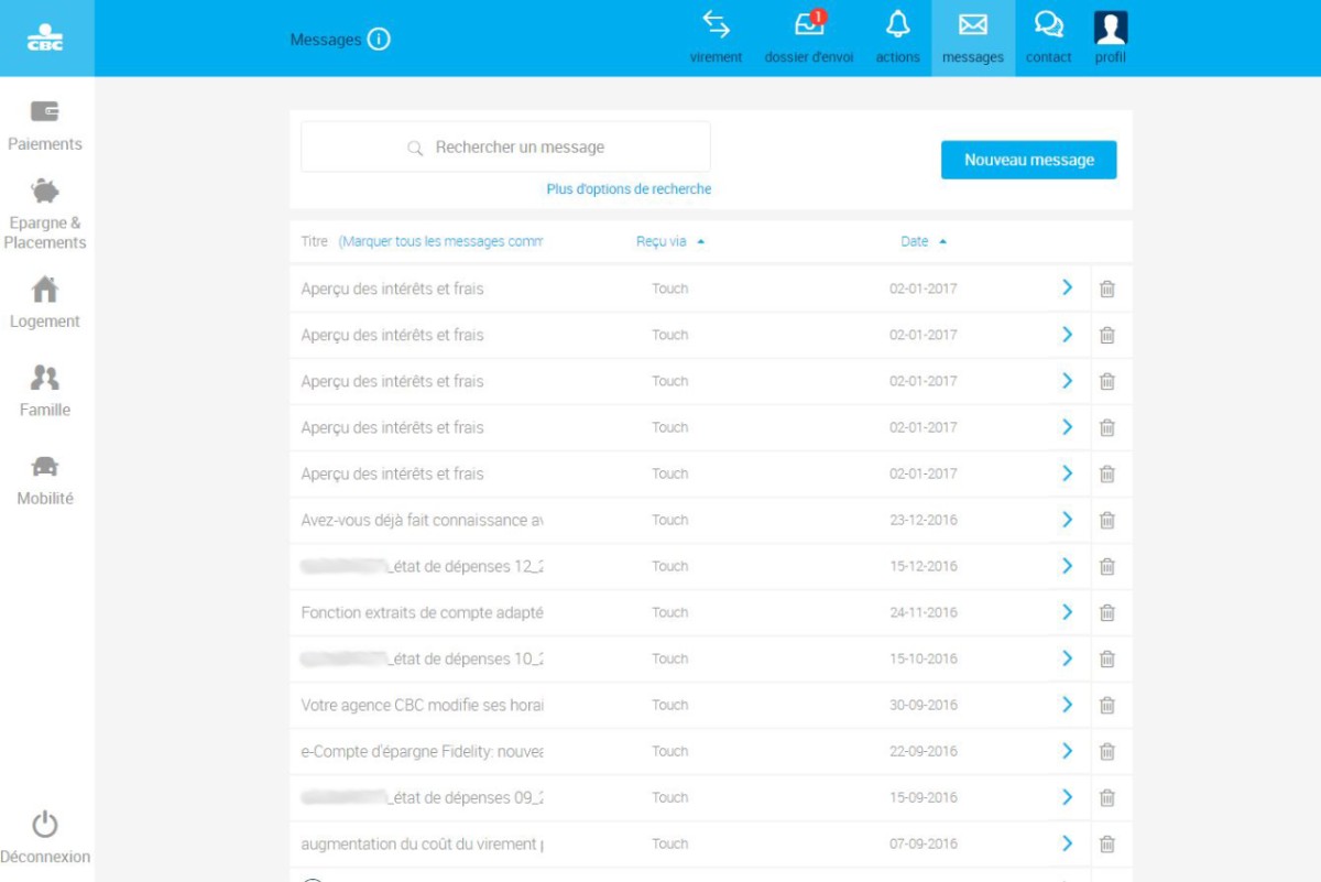 Contact dans CBC Touch - CBC Banque et Assurance
